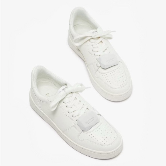 kate spade | Shoes | Kate Spade Bolt Gem Leather Sneakers Optic White ...
